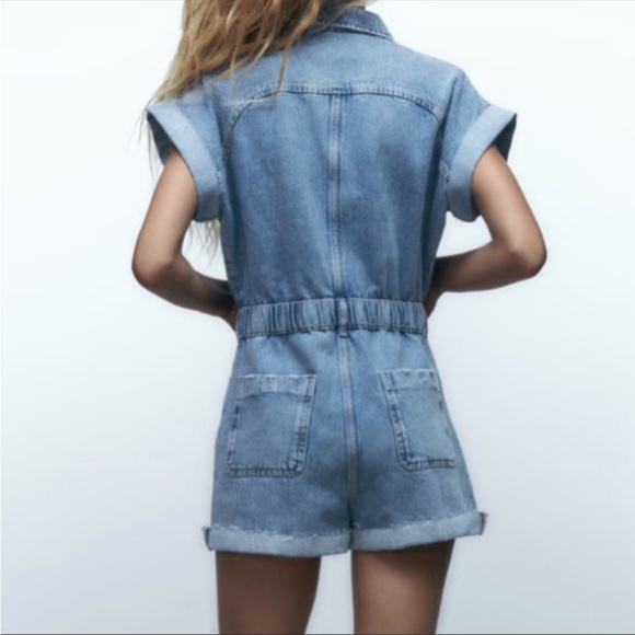 Zara | Pants & Jumpsuits | Zara Denim Romper | Poshmark